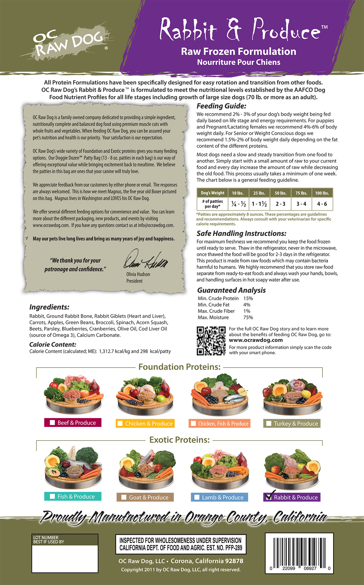 RABBIT & PRODUCE ~ 6.5# Patties – OC Raw Dog