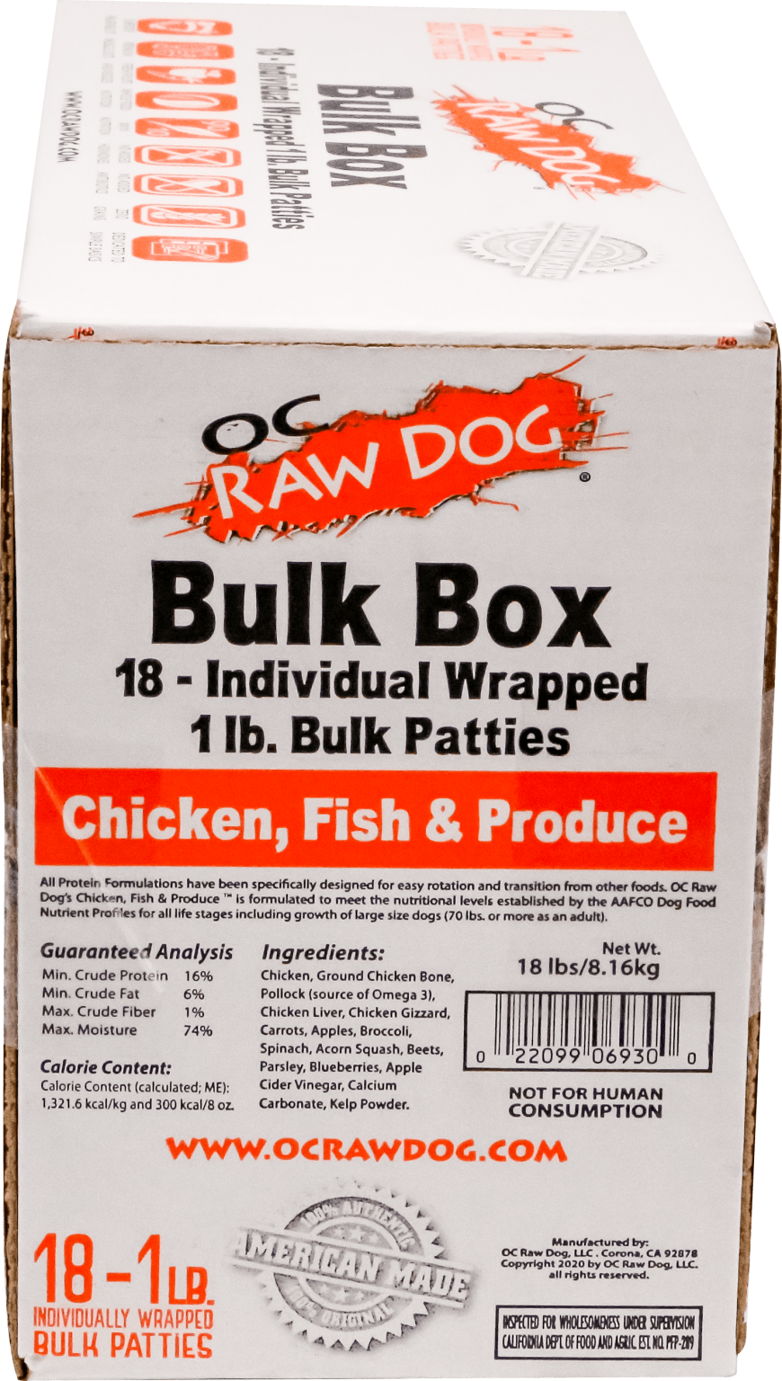CHICKEN, FISH & PRODUCE ~ 18# Bulk Box – OC Raw Dog
